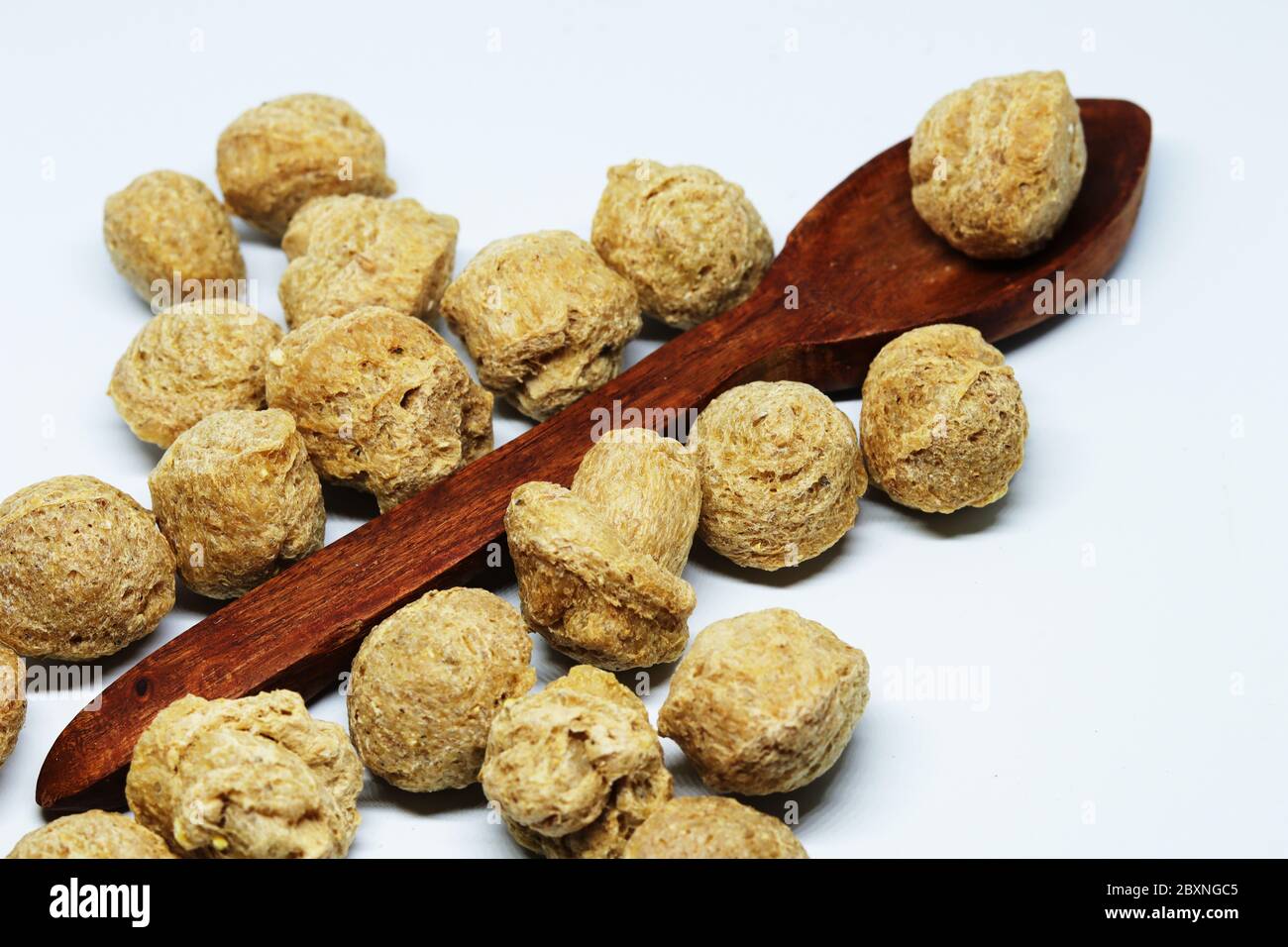 Soya protein chunks used in vegetarian and vegan food, isolated on a ...