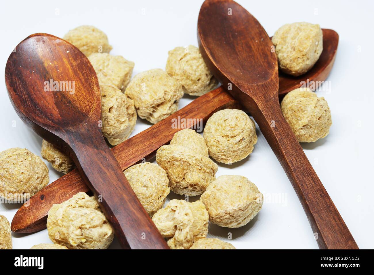 Soya protein chunks used in vegetarian and vegan food, isolated on a ...