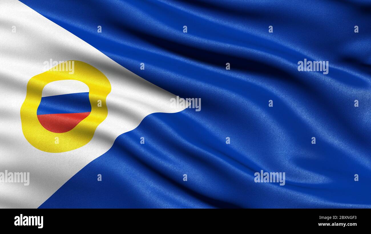 Flag of Chukotka Autonomous Okrug waving in the wind. 3D illustration ...