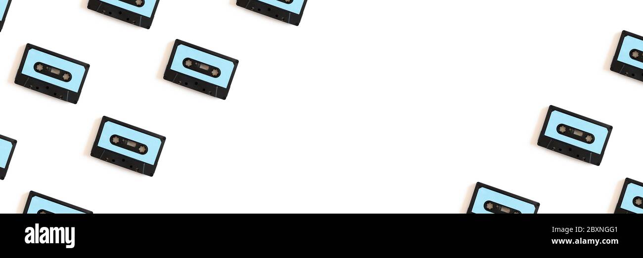 Creative cassette tapes pattern on a white background. Banner with copy ...