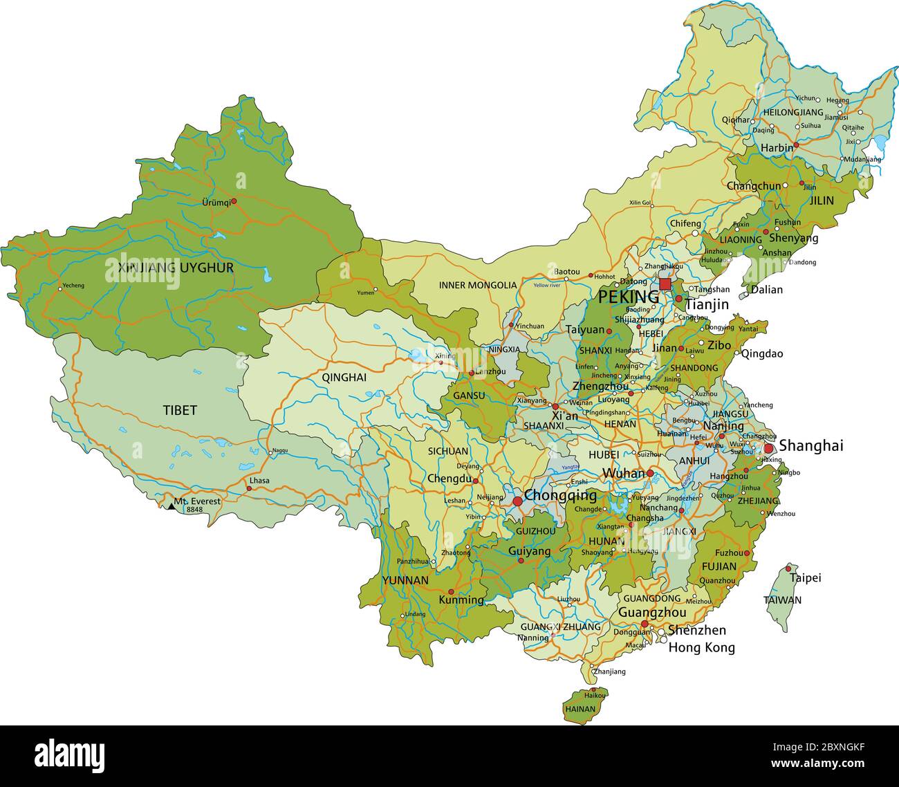 Highly detailed editable political map with separated layers. China ...