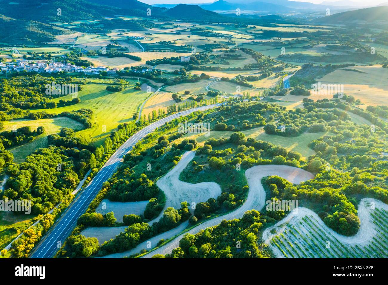 Aerial drone view rural road hi-res stock photography and images - Alamy