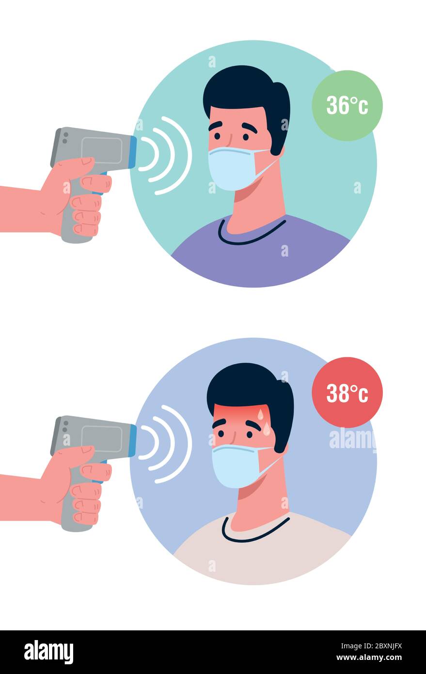 covid 19 coronavirus, hands holding infrared thermometers to measure ...