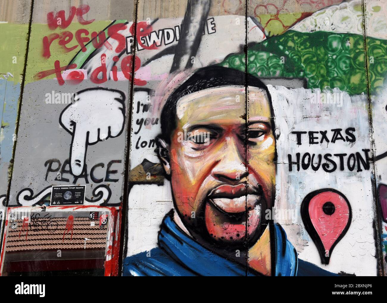 Bethlehem, Gaza. 08th June, 2020. A graffiti mural of the late George ...