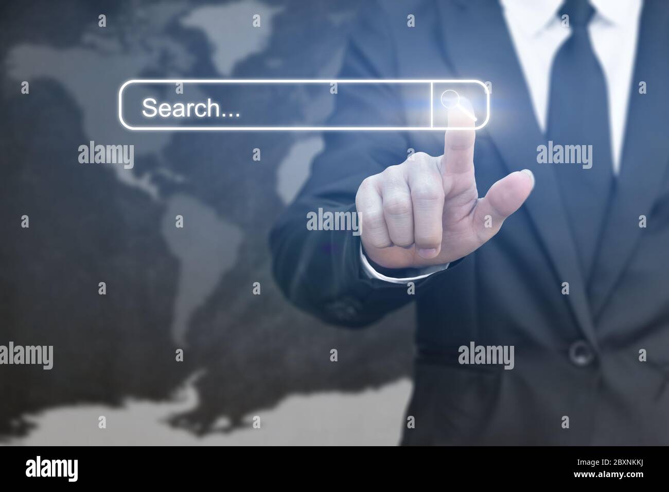 Businessman clicking internet search page on virtual screen. Concept of ...