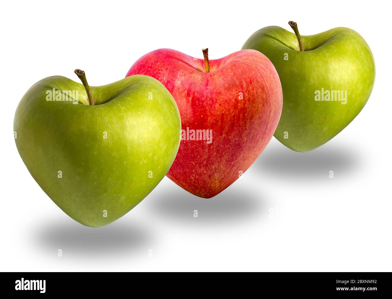 Three apples in heart shape, isolated on white background Stock Photo ...