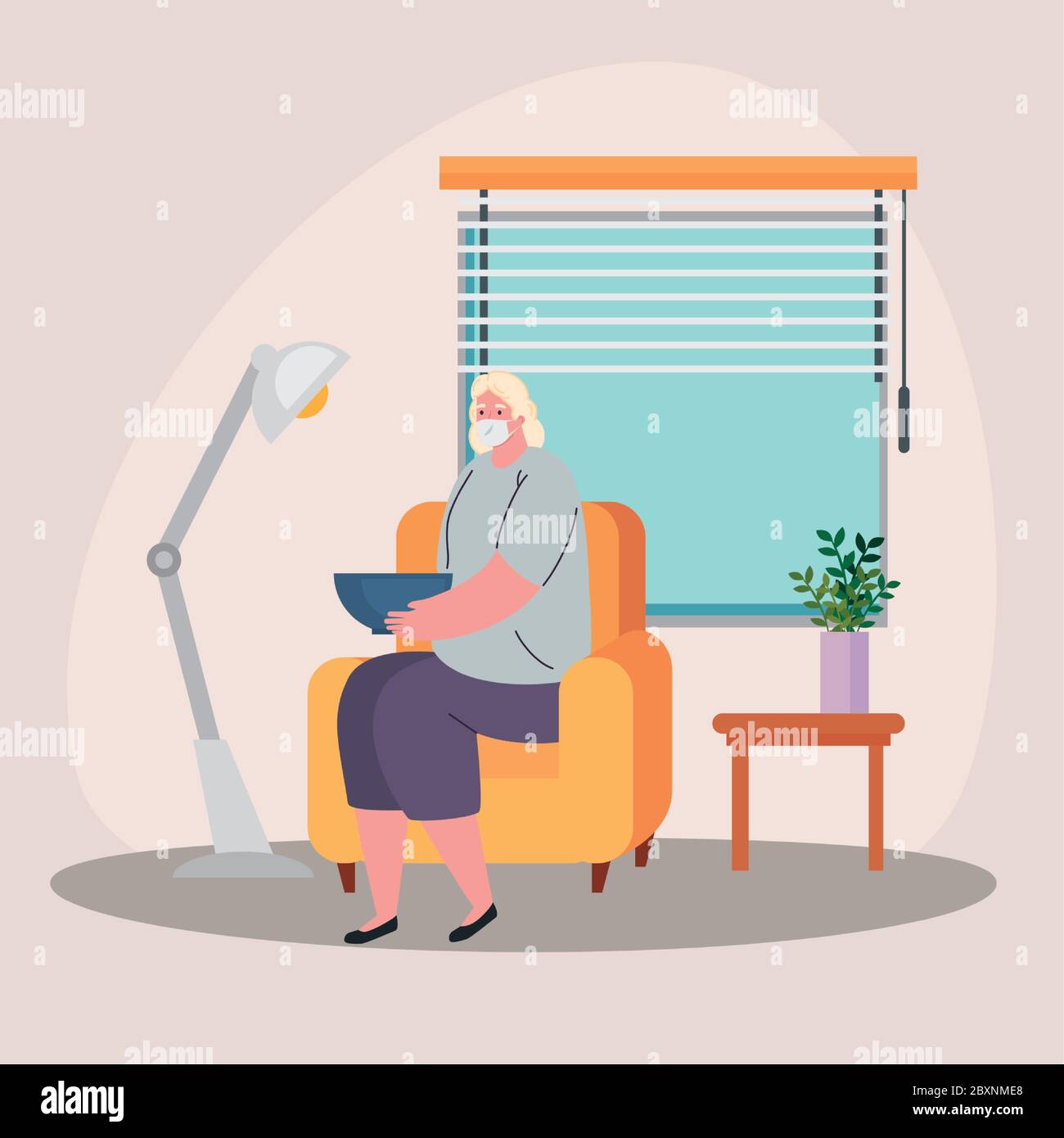 stay home, quarantine or self isolation, woman sitting in couch in the ...