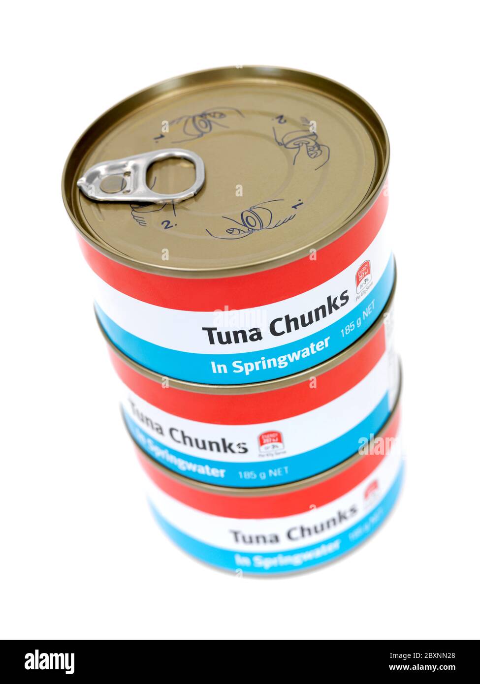 Cans of Tuna isolated against a white background Stock Photo - Alamy