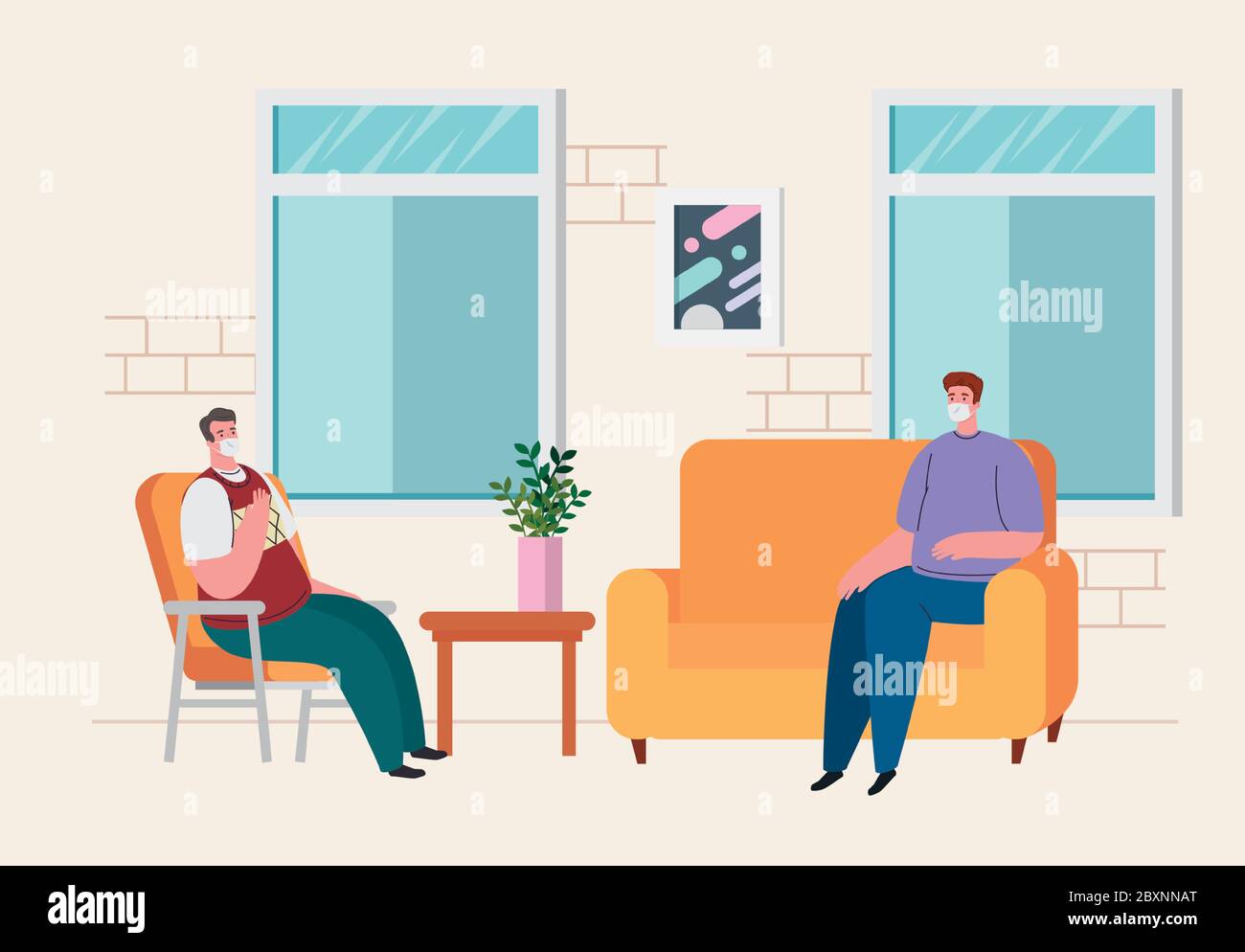 stay home, quarantine or self isolation, men sitting in couch in the ...