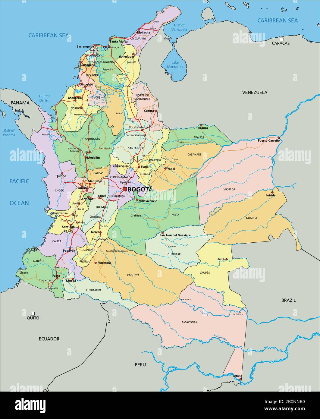 Colombia - Highly detailed editable political map with labeling Stock ...