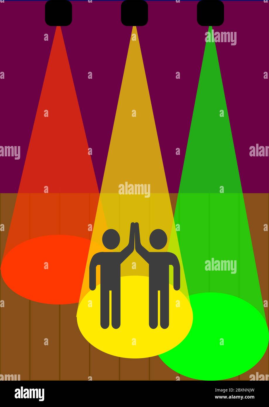 The actor in the rays of the searchlight on the stage of the theater ...