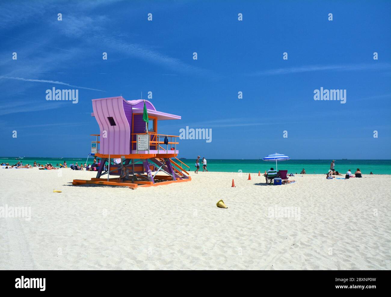 MIAMI BEACH, USA - APRIL 1, 2017 : Colorful lifeguard tower in South ...