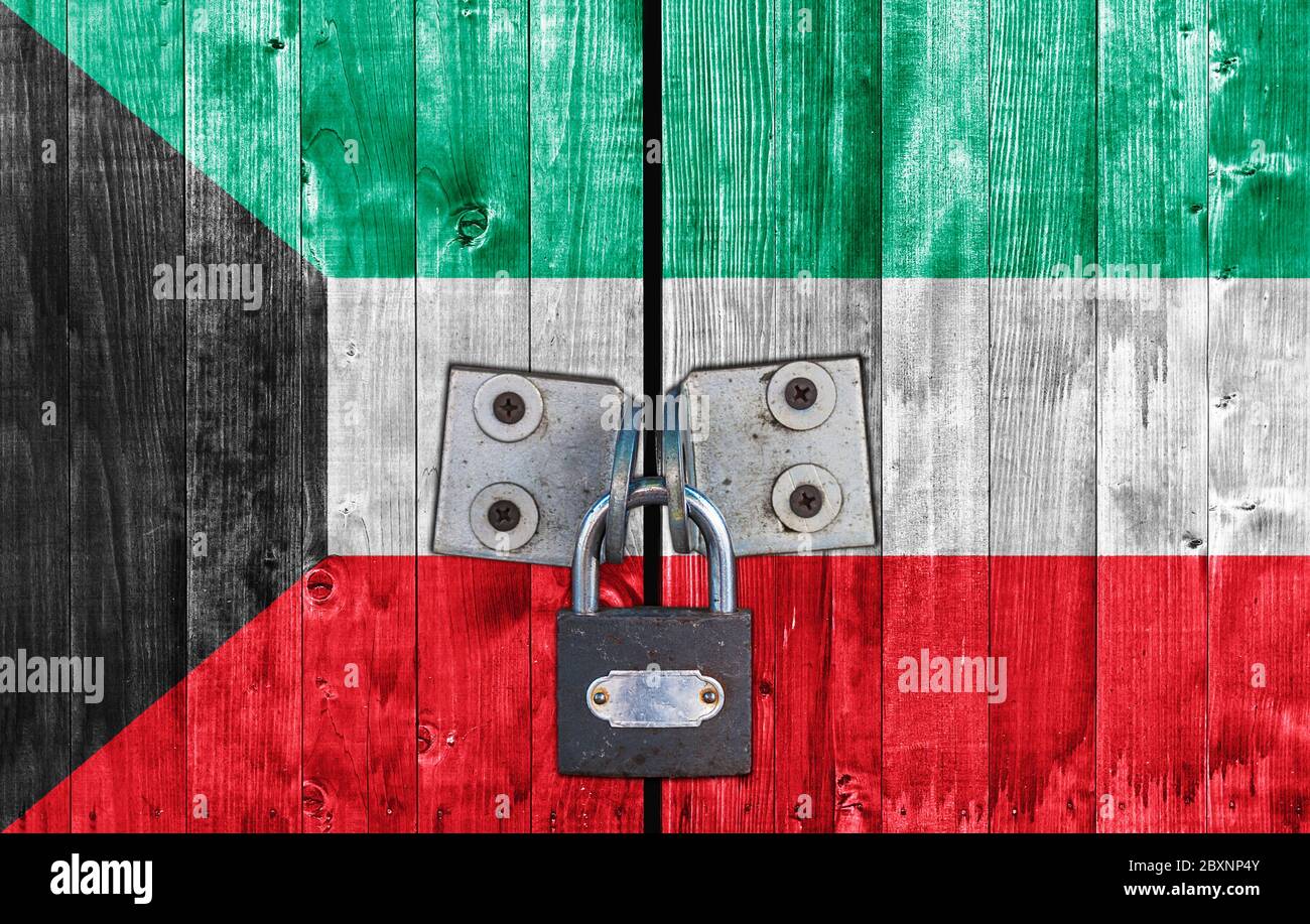 Kuwait flag on door with padlock Stock Photo - Alamy