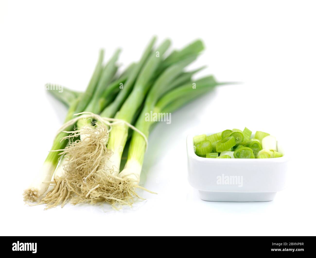 Spring Onions isolated against a white background Stock Photo - Alamy
