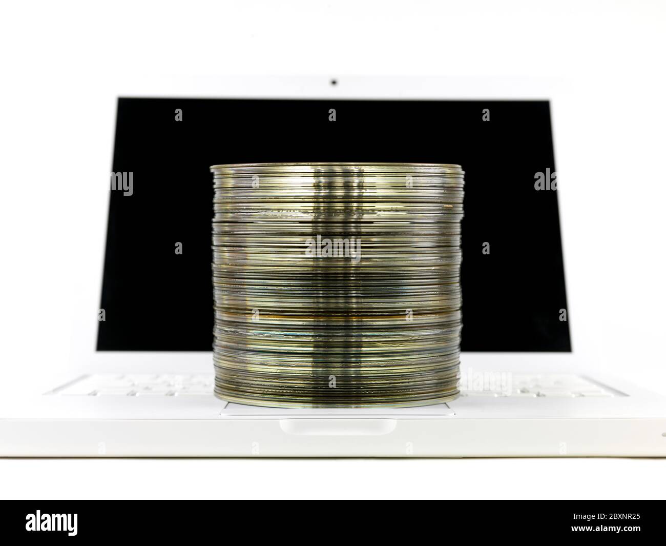 A stock of compact discs isolated against a white background Stock ...
