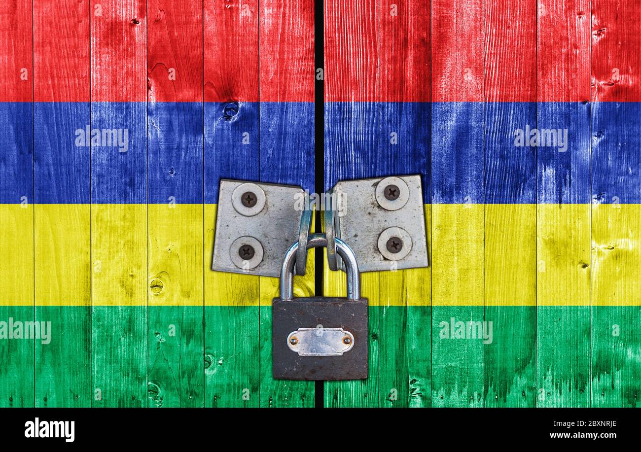 Mauritius flag on door with padlock Stock Photo - Alamy
