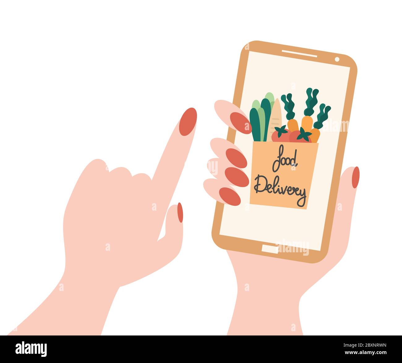 Food delivery service concept vector illustration with hand holding a ...