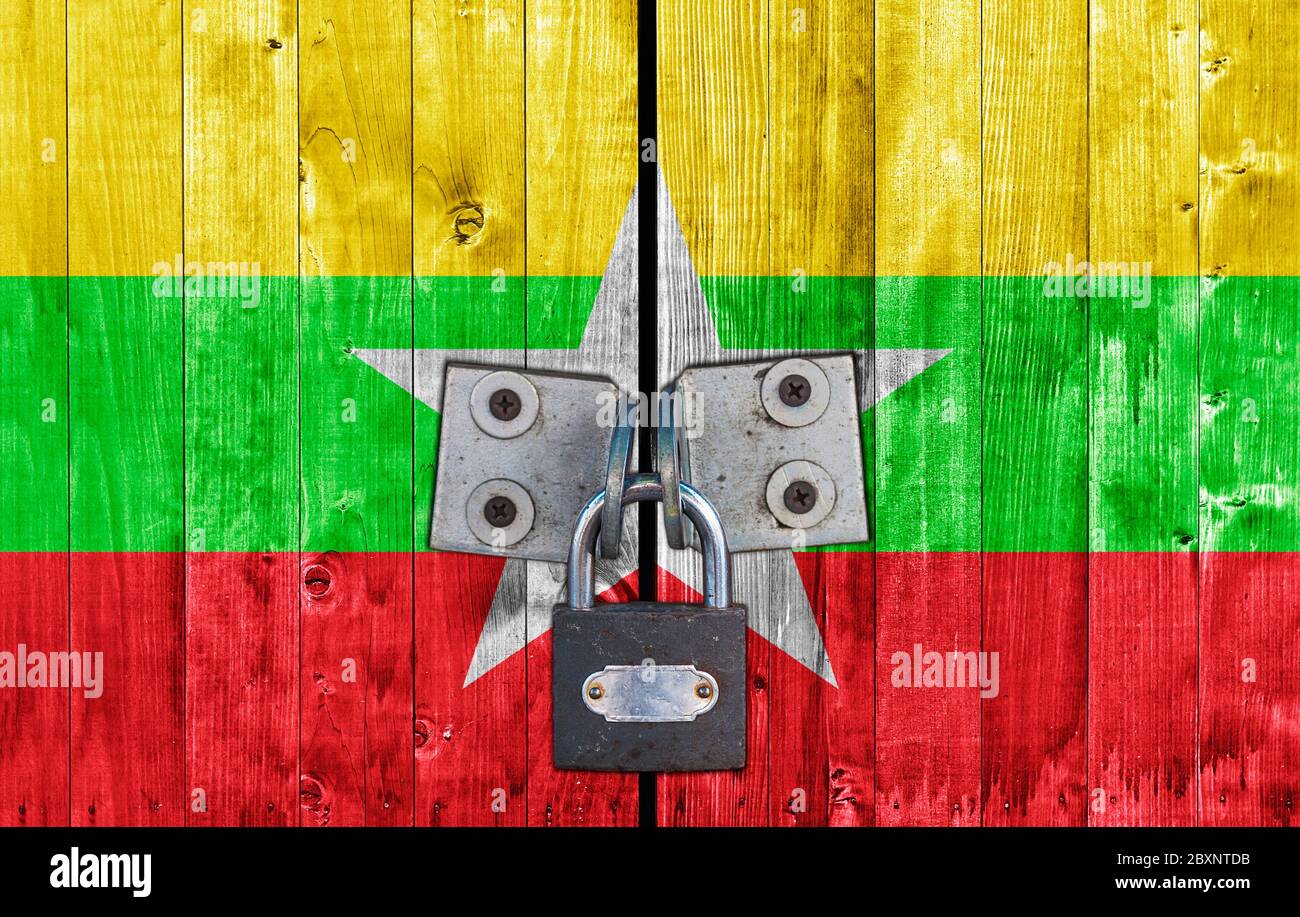 Myanmar flag on door with padlock Stock Photo - Alamy