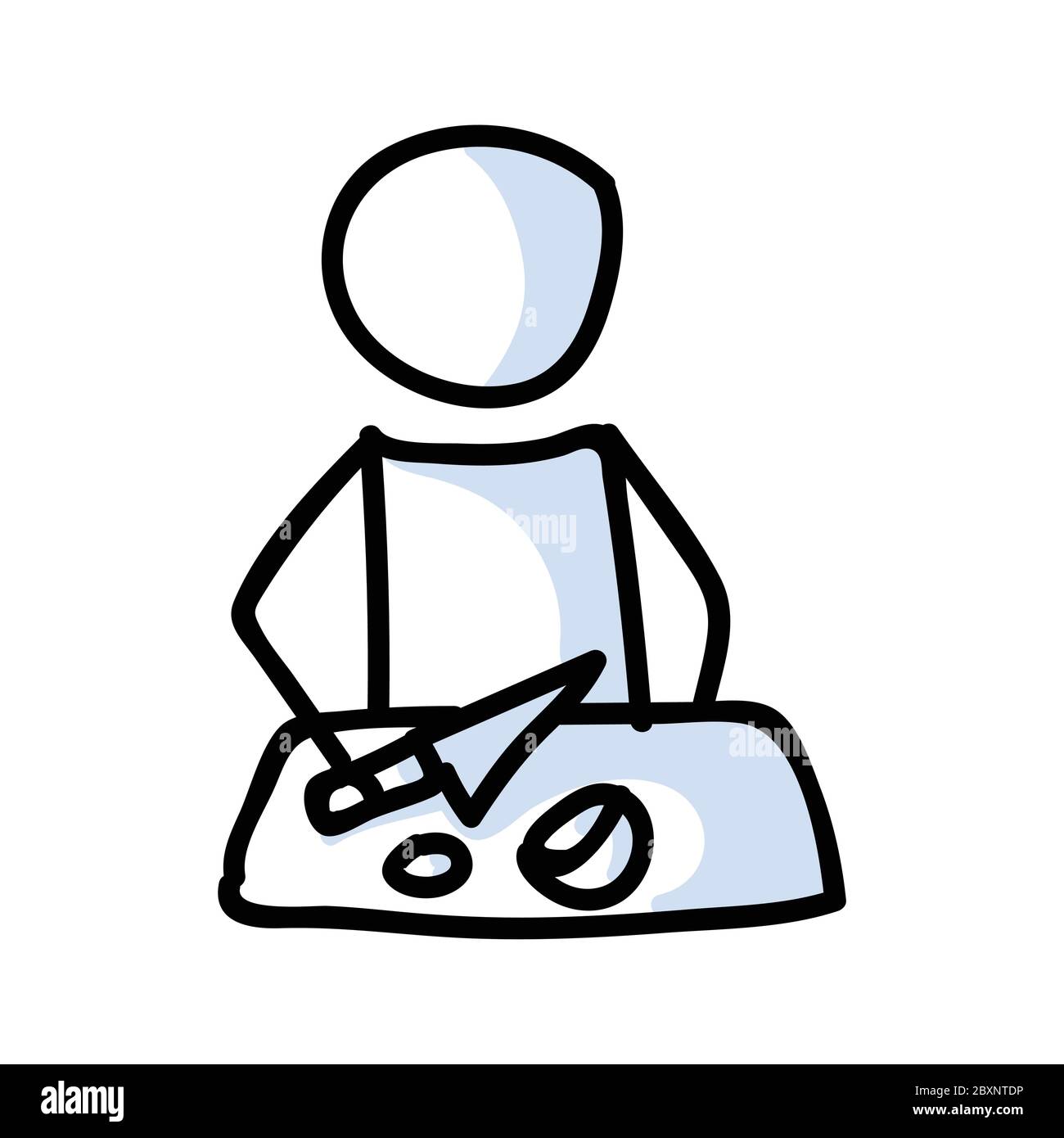 Cute stick figure cooking and chopping ingredients lineart icon. Dinner ...