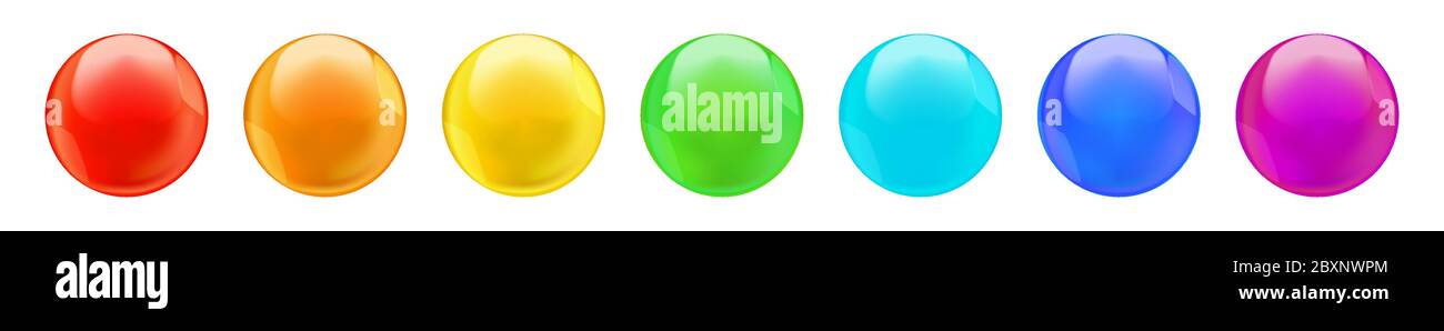 Collection of rainbow colored round bubbles isolated on white Stock ...