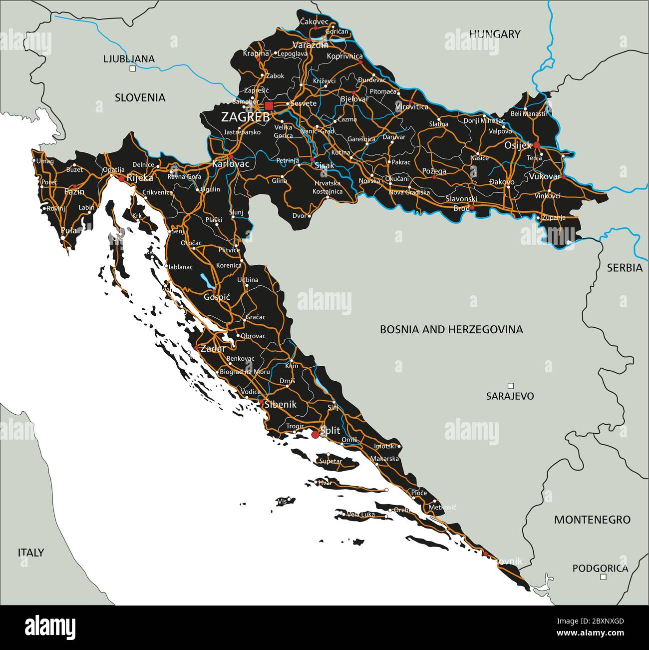 High detailed Croatia road map with labeling Stock Vector Image & Art ...