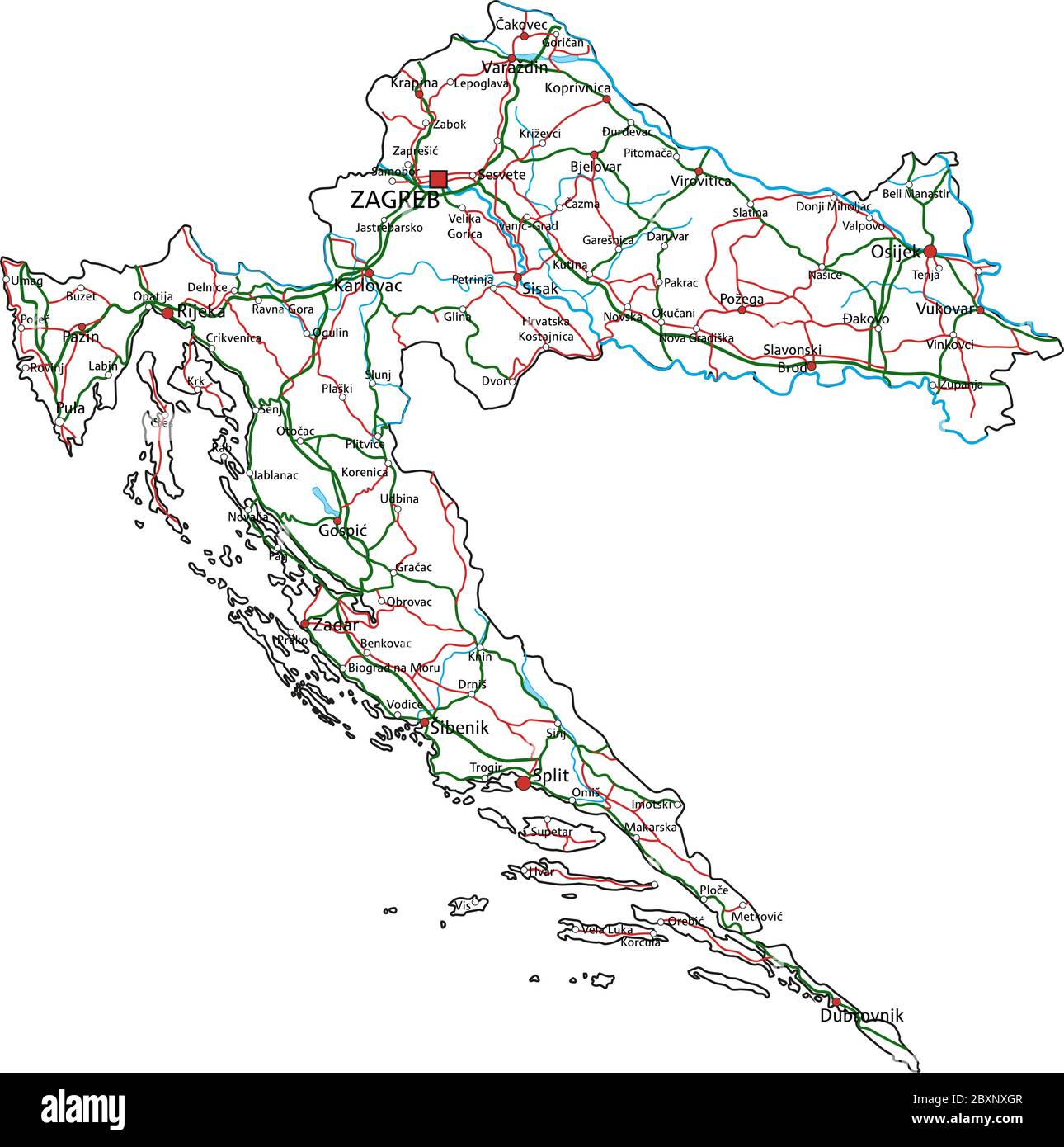 Croatia road and highway map. Vector illustration Stock Vector Image ...