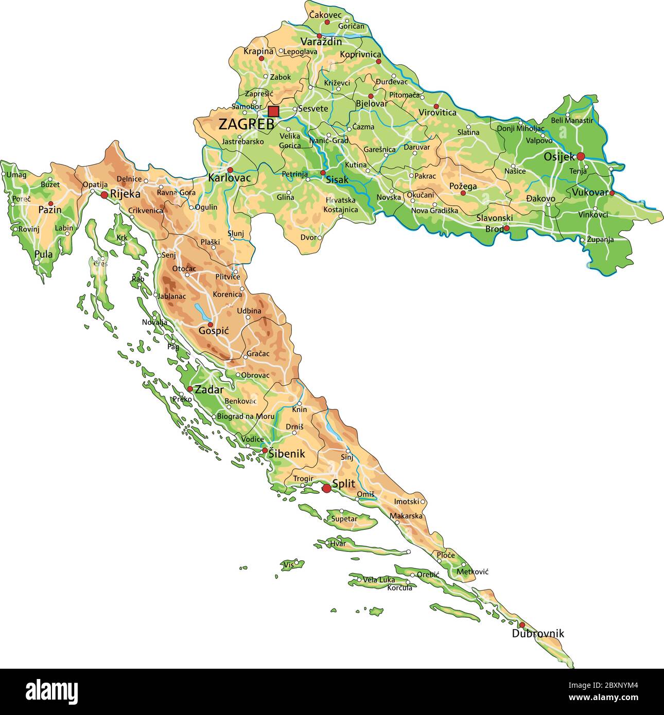 High detailed Croatia physical map with labeling Stock Vector Image ...