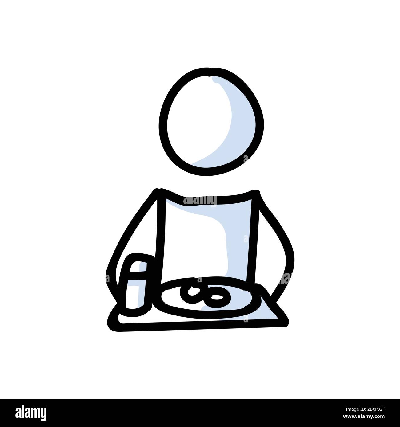 Cute stick figure cooking with meal plate lineart icon. Dinner ...