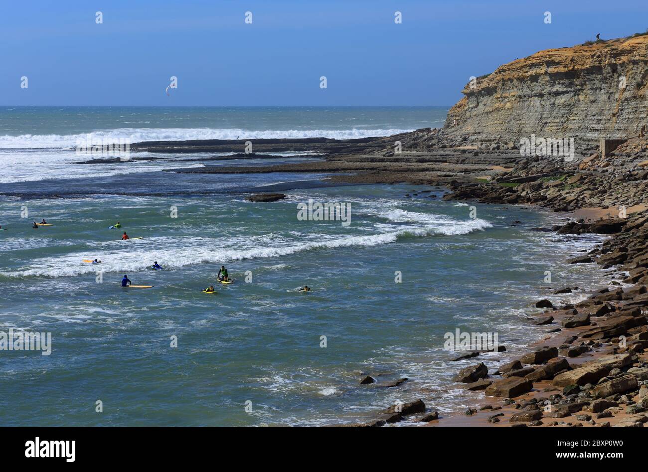 Panoramic clifftop view of Ericeira, the popular surf and beach ...