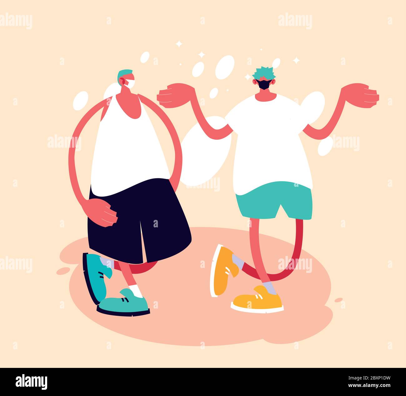 Urban men cartoons with masks and casual cloth design of Medical care ...