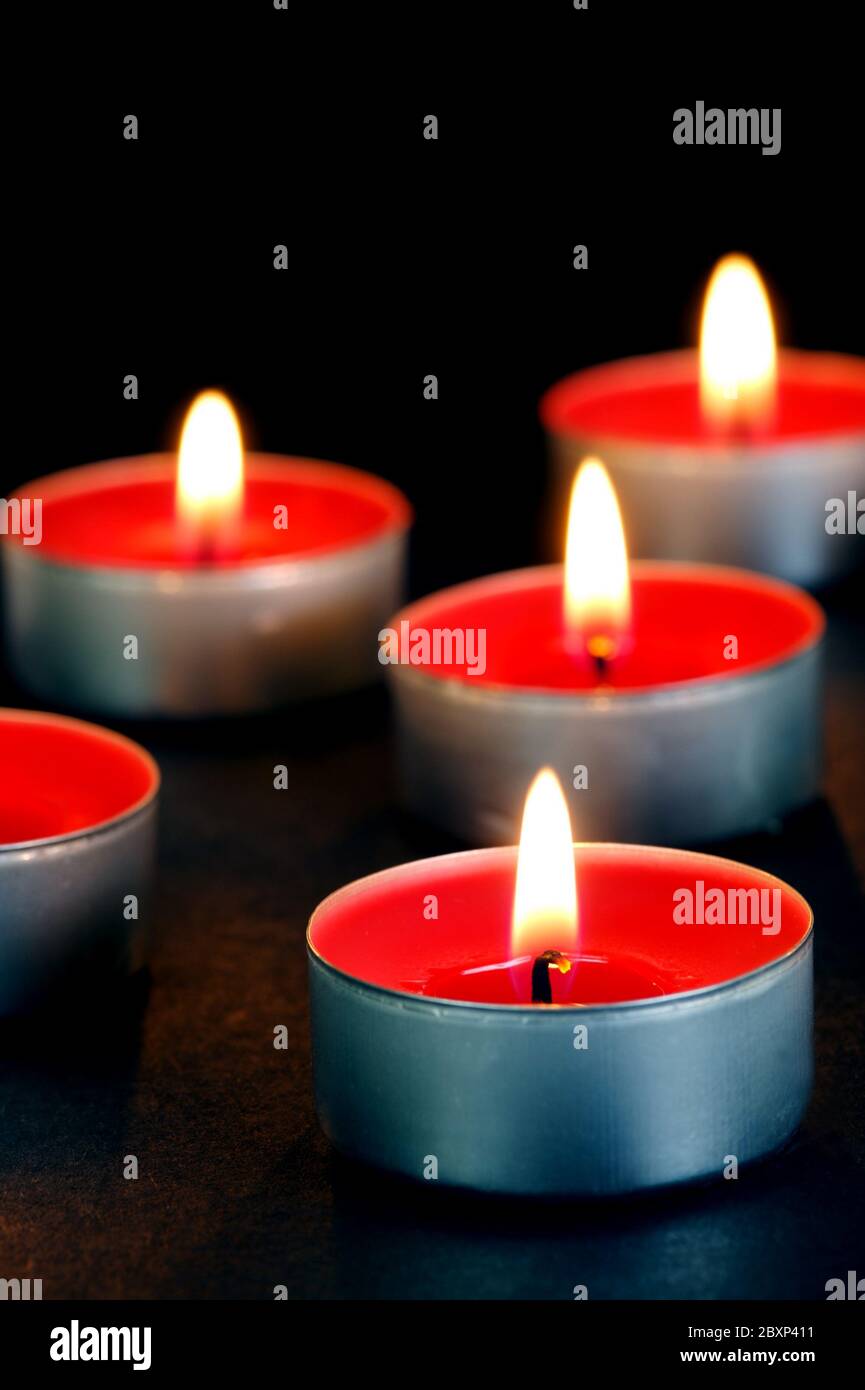 Red Tealight Candles Stock Photo - Alamy