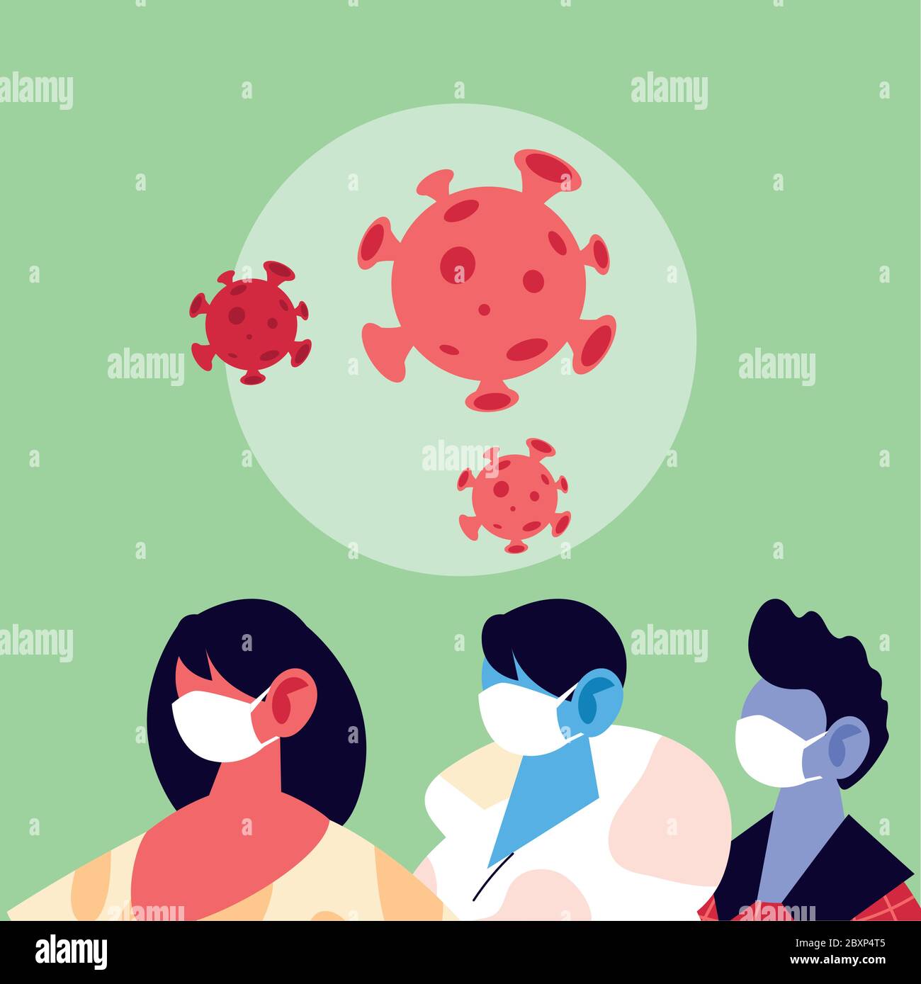 People cartoons with masks design of Covid 19 virus theme Vector ...