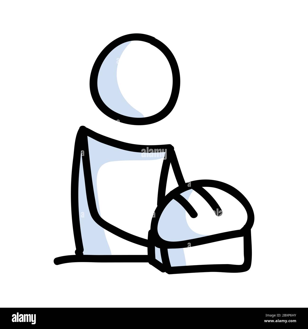 Cute stick figure cooking baked bread lineart icon. Dinner preparation ...