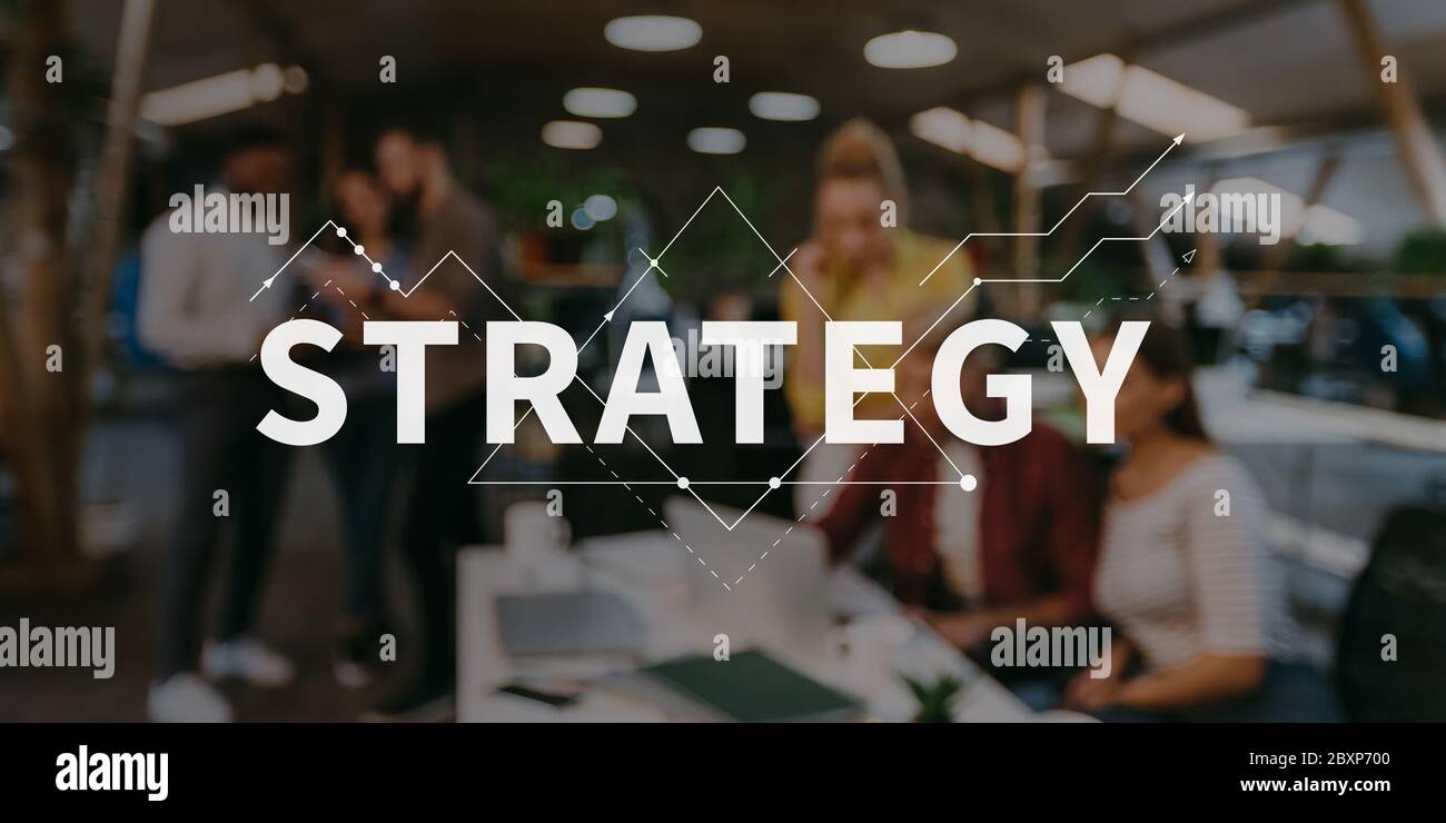 Strategy word written on group of people discussing plan Stock Photo ...