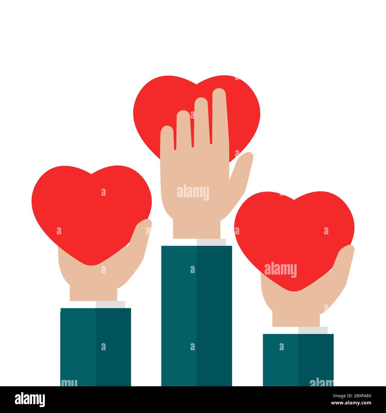 Hands holding red heart on white background. charity, philanthropy ...