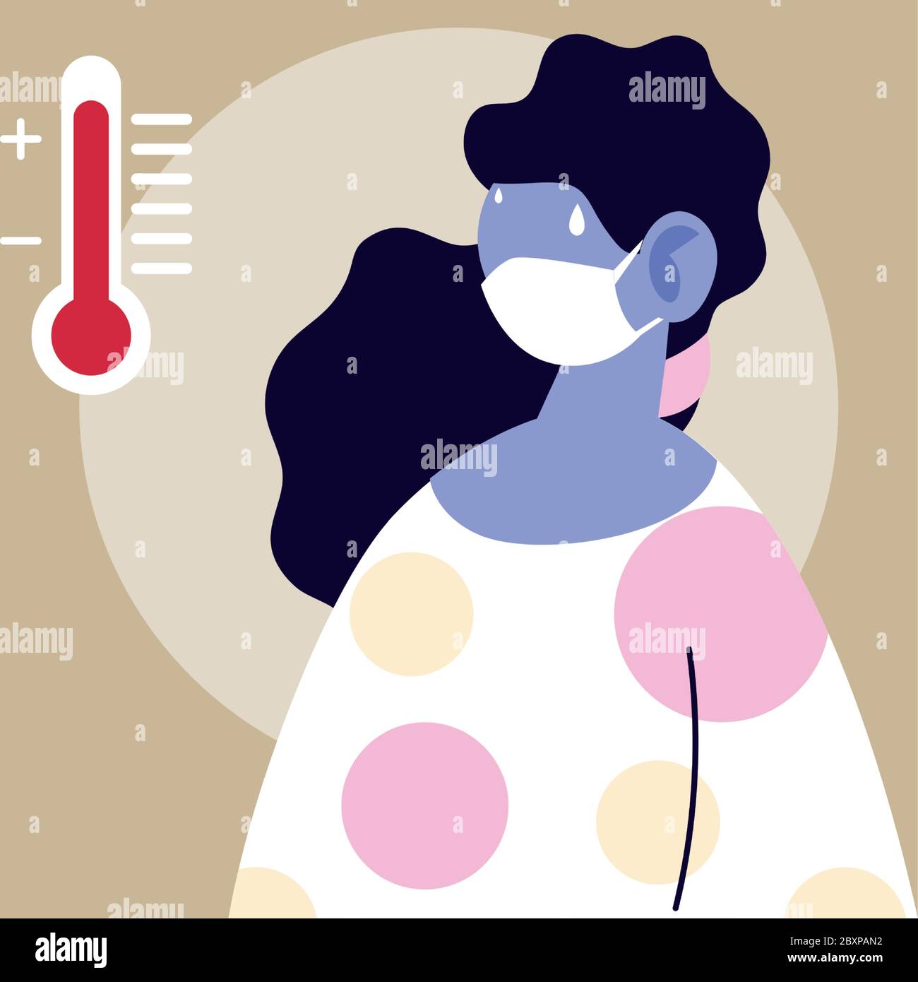 Woman cartoon with fever and thermometer design of Medical care health ...