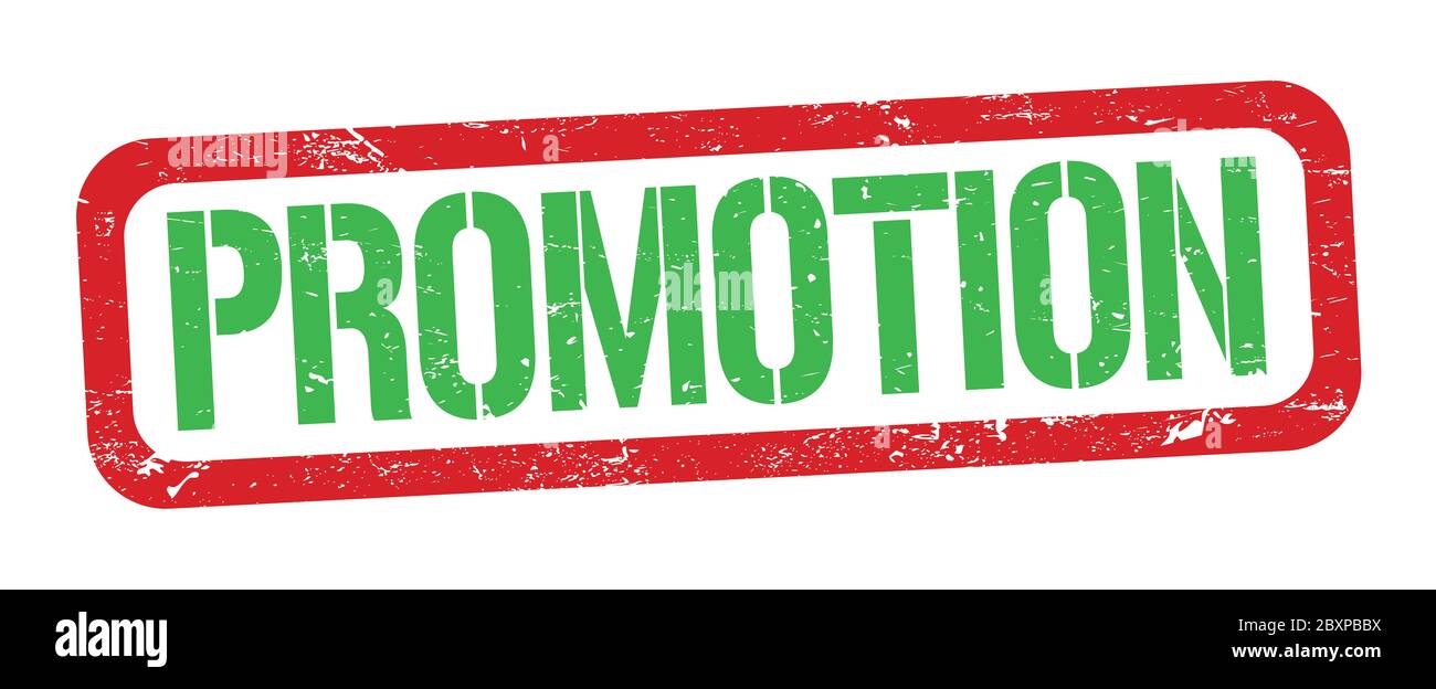 PROMOTION green red rectangle stamp Stock Photo - Alamy