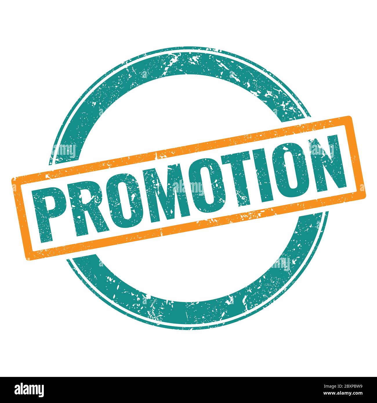 PROMOTION orange blue stamp Stock Photo - Alamy