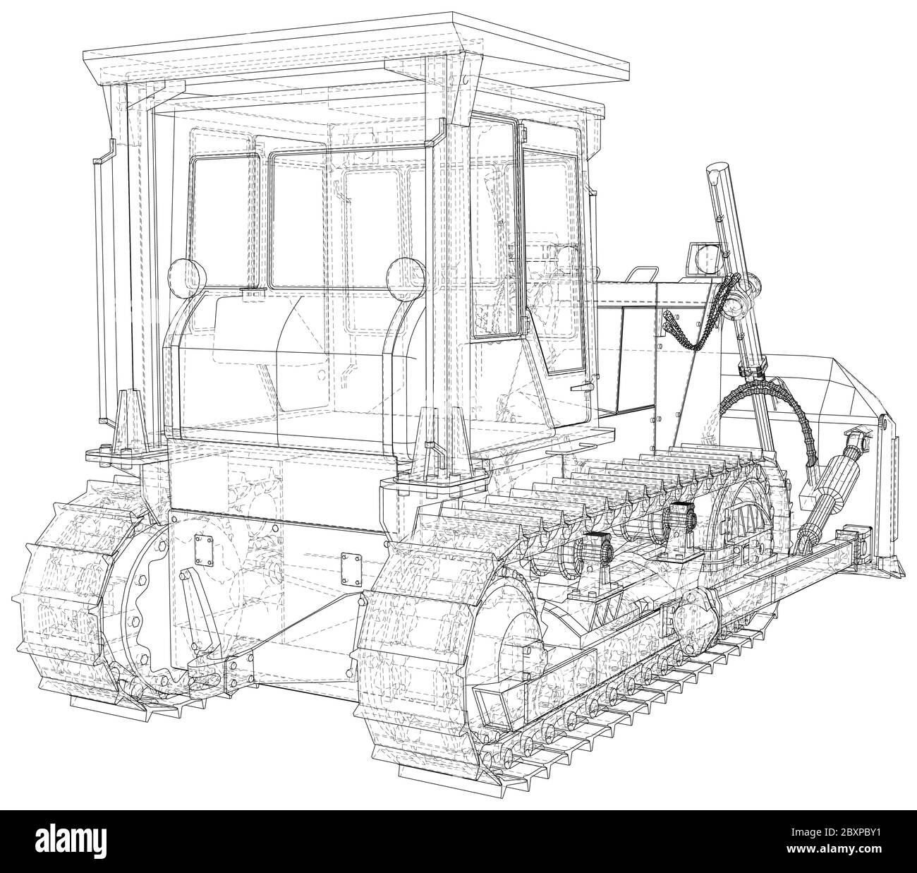 Building bulldozer Isolated. 3D rendering. Wire-frame. The layers of ...