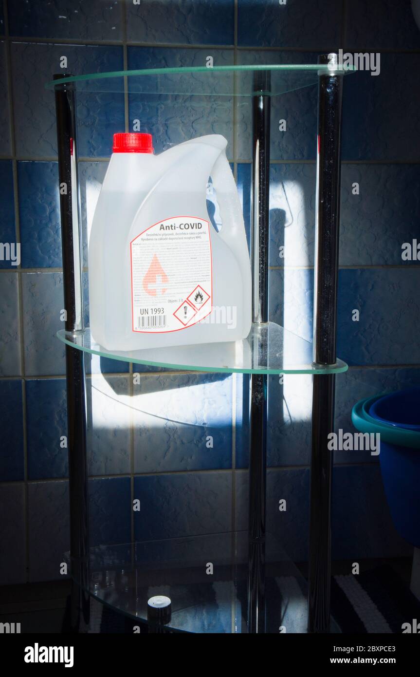 a hand disinfection, disinfectant solution Anti-COVID, transparent ...