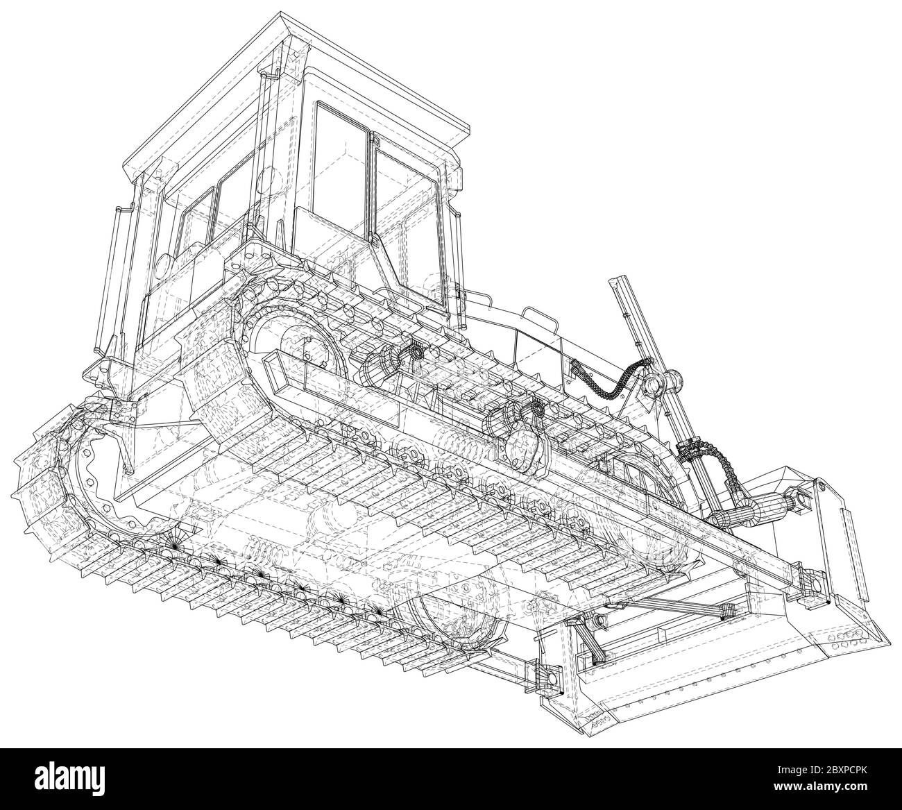 Building bulldozer Isolated. 3D rendering. Wire-frame. The layers of ...