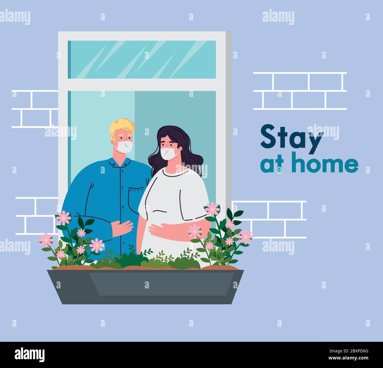 stay at home, quarantine or self isolation, house facade with windows ...