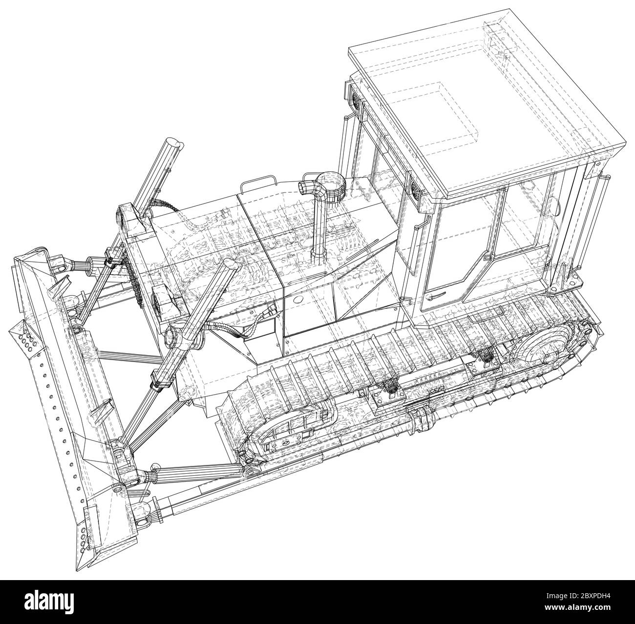 Building bulldozer illustration vector. Wire-frame line isolated ...