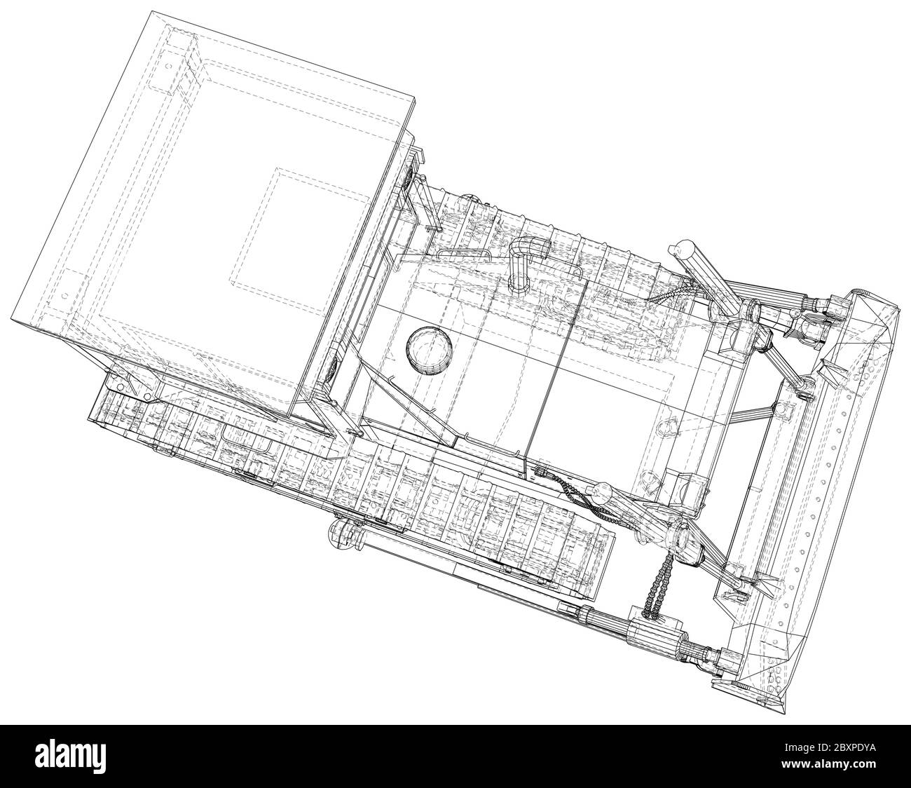 Building bulldozer Isolated. 3D rendering. Wire-frame. The layers of ...