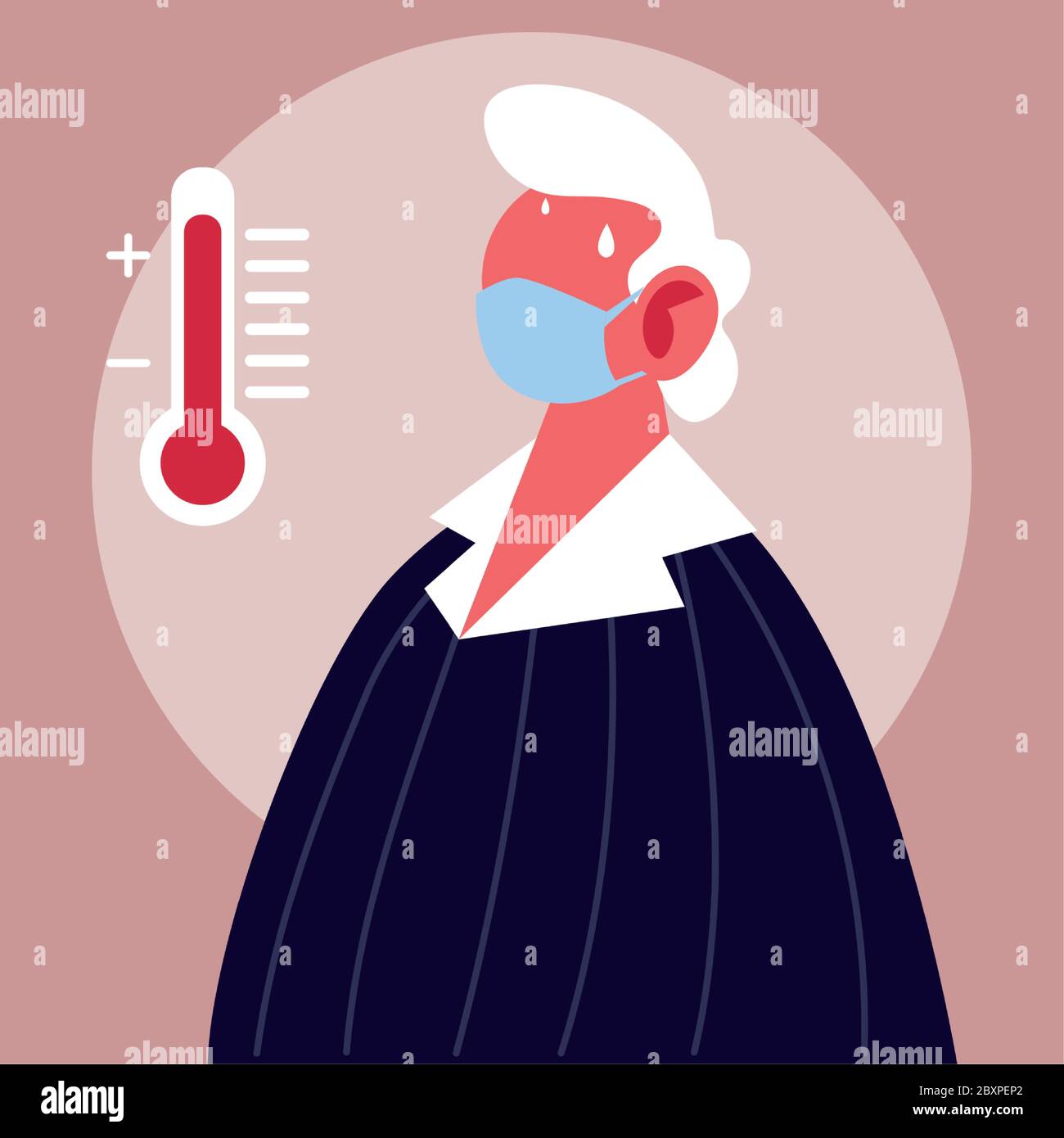 Old man cartoon with fever and thermometer design of Medical care ...