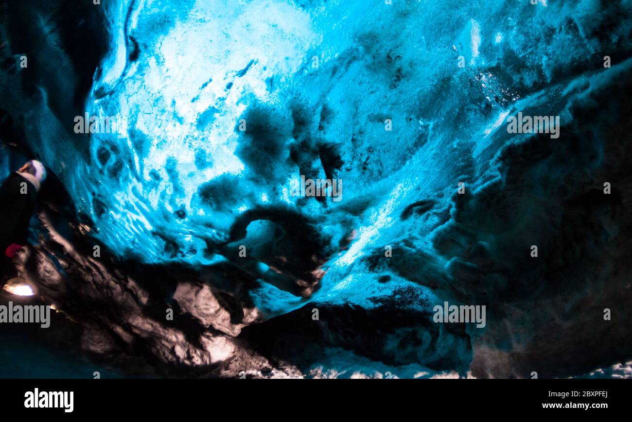Blue ice cave view during winter in Jokulsarlon, Iceland Stock Photo ...