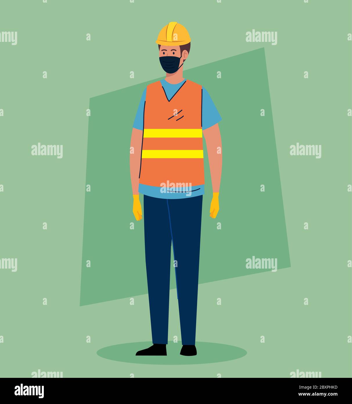 worker construction using face mask during covid 19 Stock Vector Image ...
