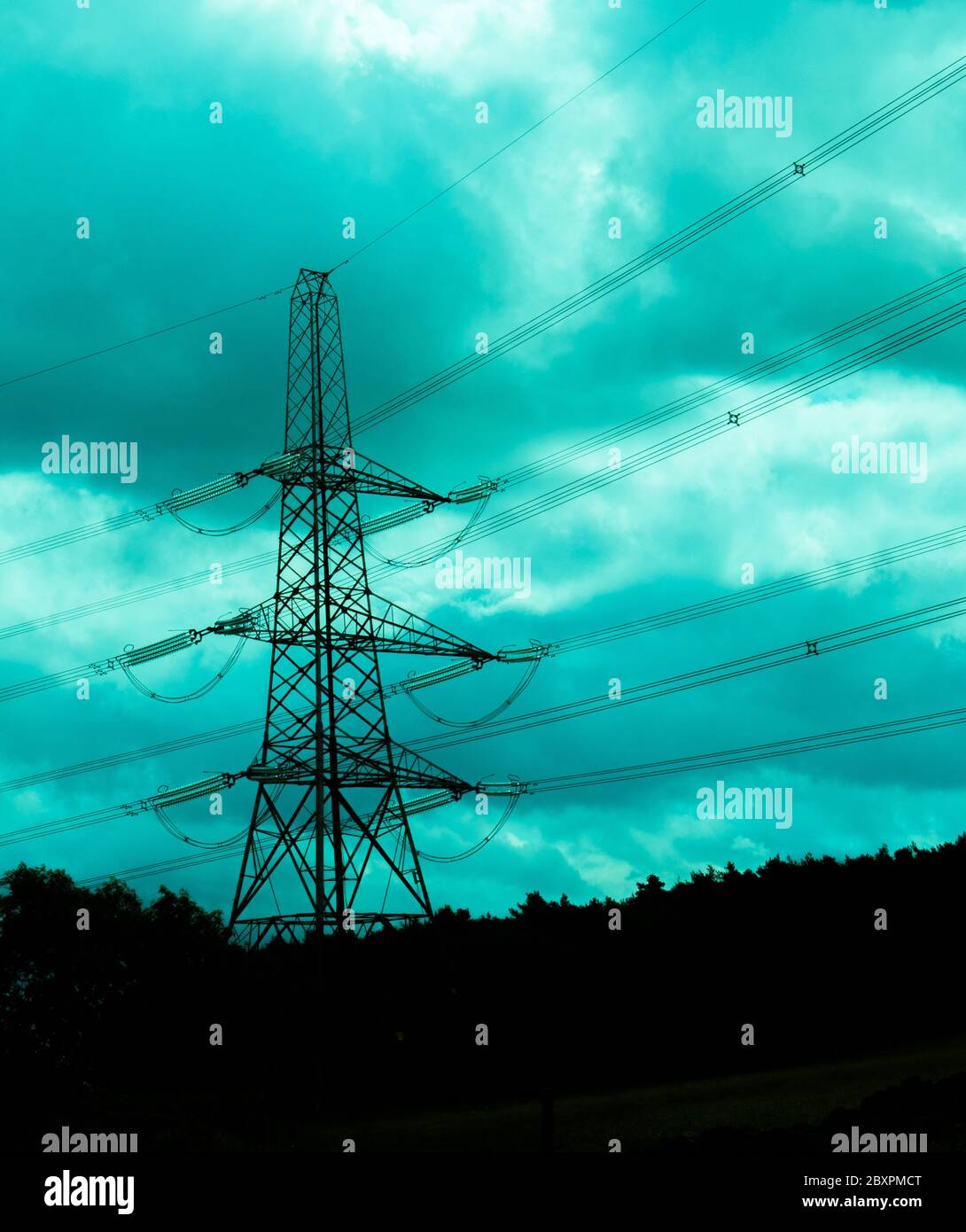 Isolated electric power lines, Scotland, United Kingdom, copy space ...
