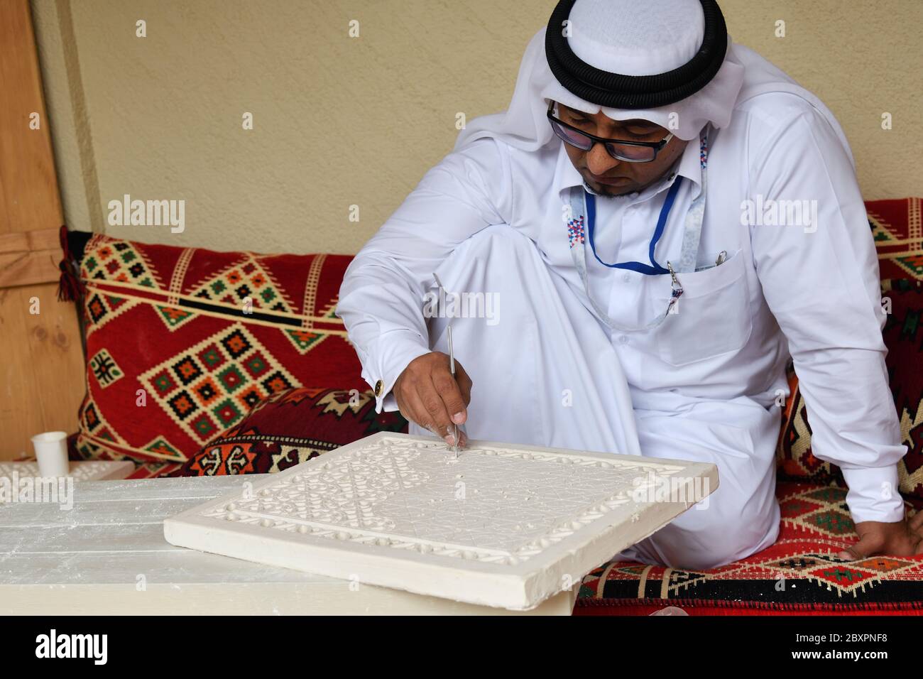 Moscow, Russia - July 14, 2018: Stonecutter. An arabian qatari man ...