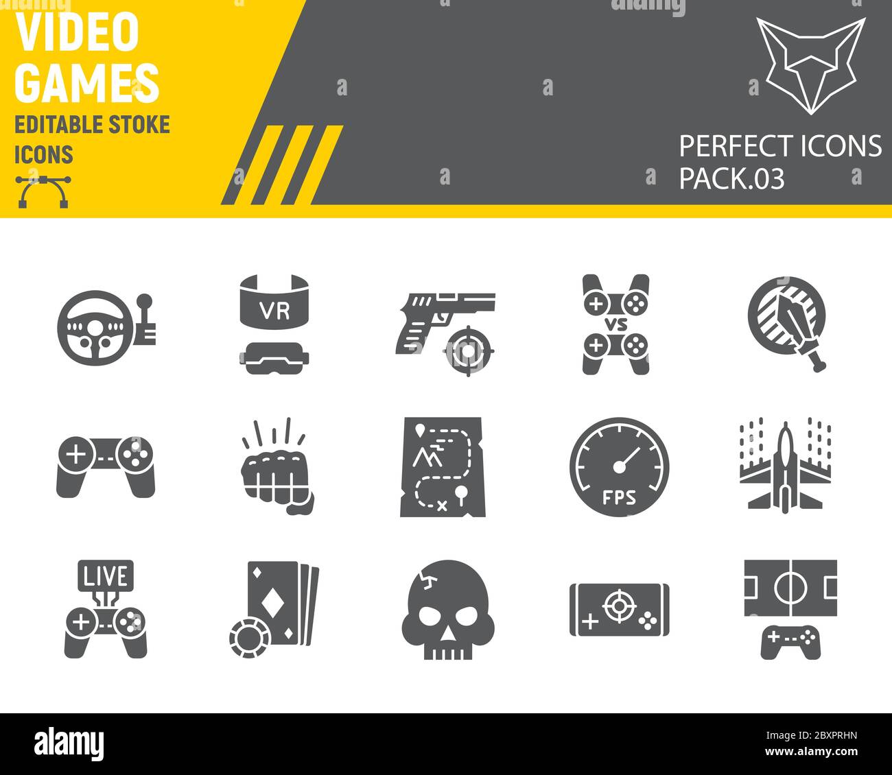 Video games glyph icon set, gaming symbols collection, vector sketches ...